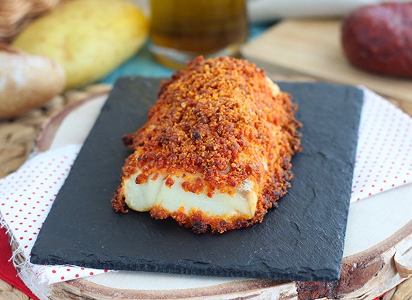 Baked cod with chorizo crust recipe