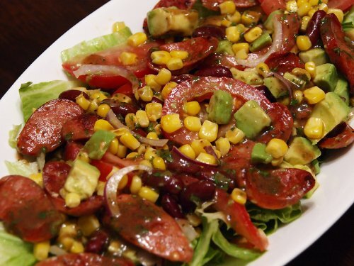 Chorizo, corn, and kidney bean salad recipe