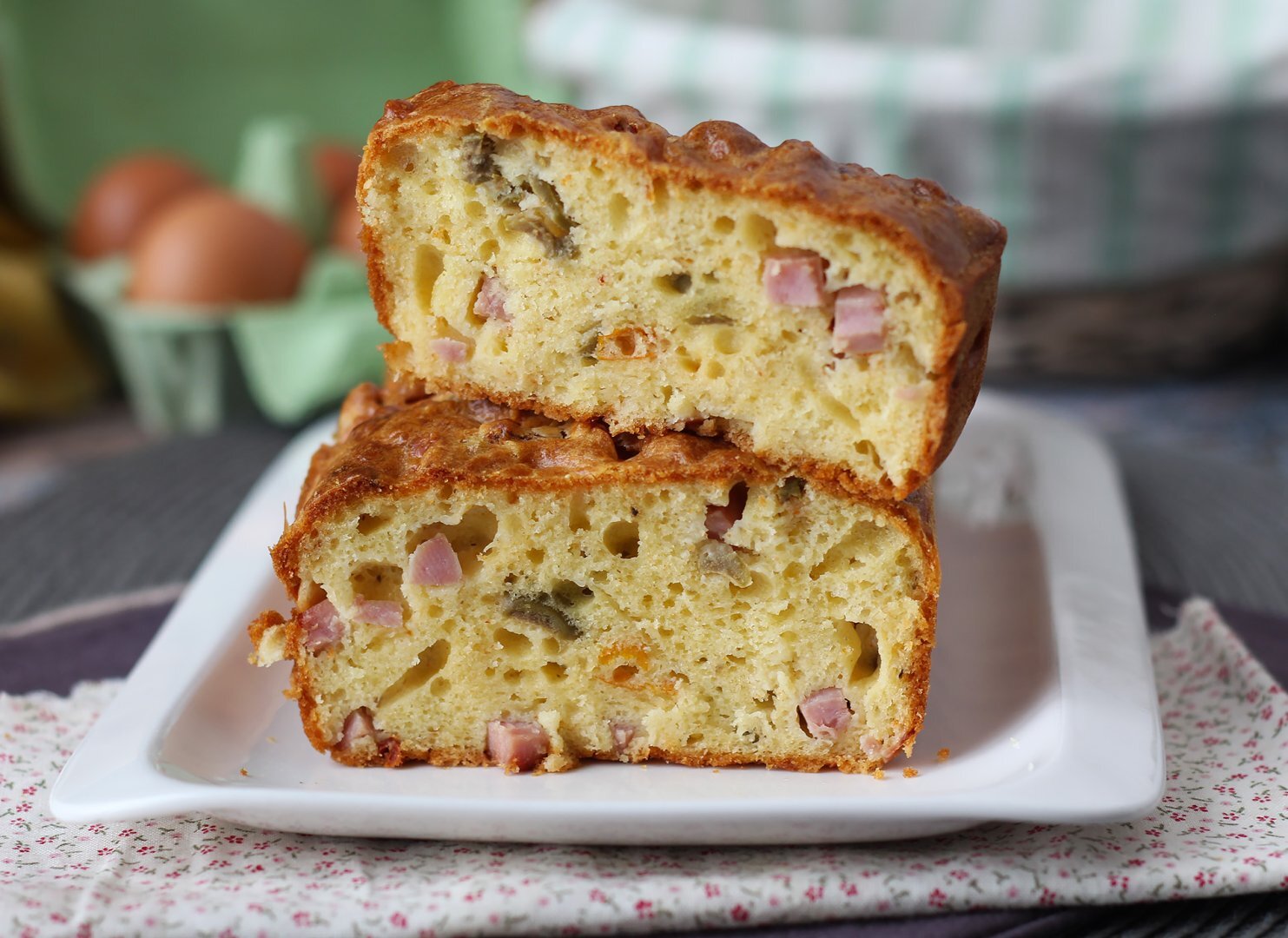Ham, olive & sun-dried tomato cake recipe with skyr