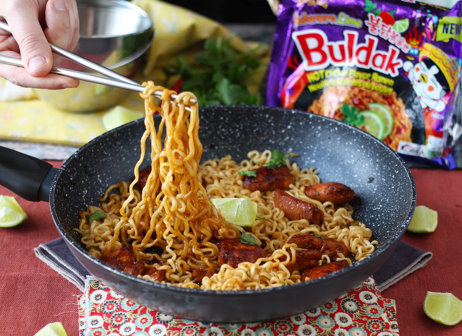 How to cook buldak habanero lime noodles, marinated chicken recipe ...