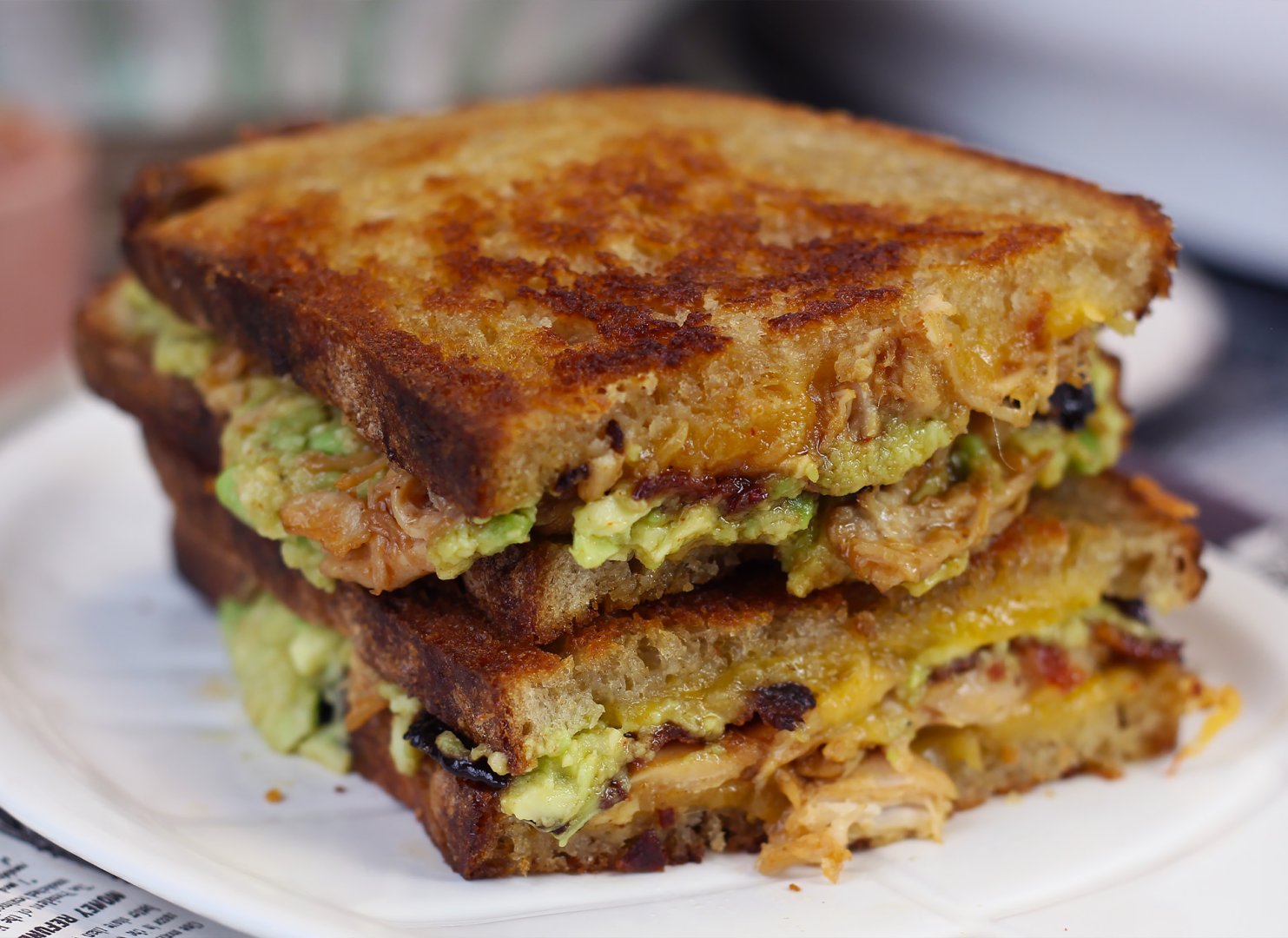 Grilled cheese sandwich recipe: cheddar, chicken, bacon