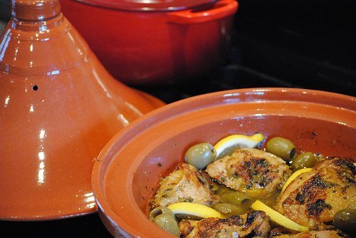 Moroccan chicken tagine with lemon, olives and thyme