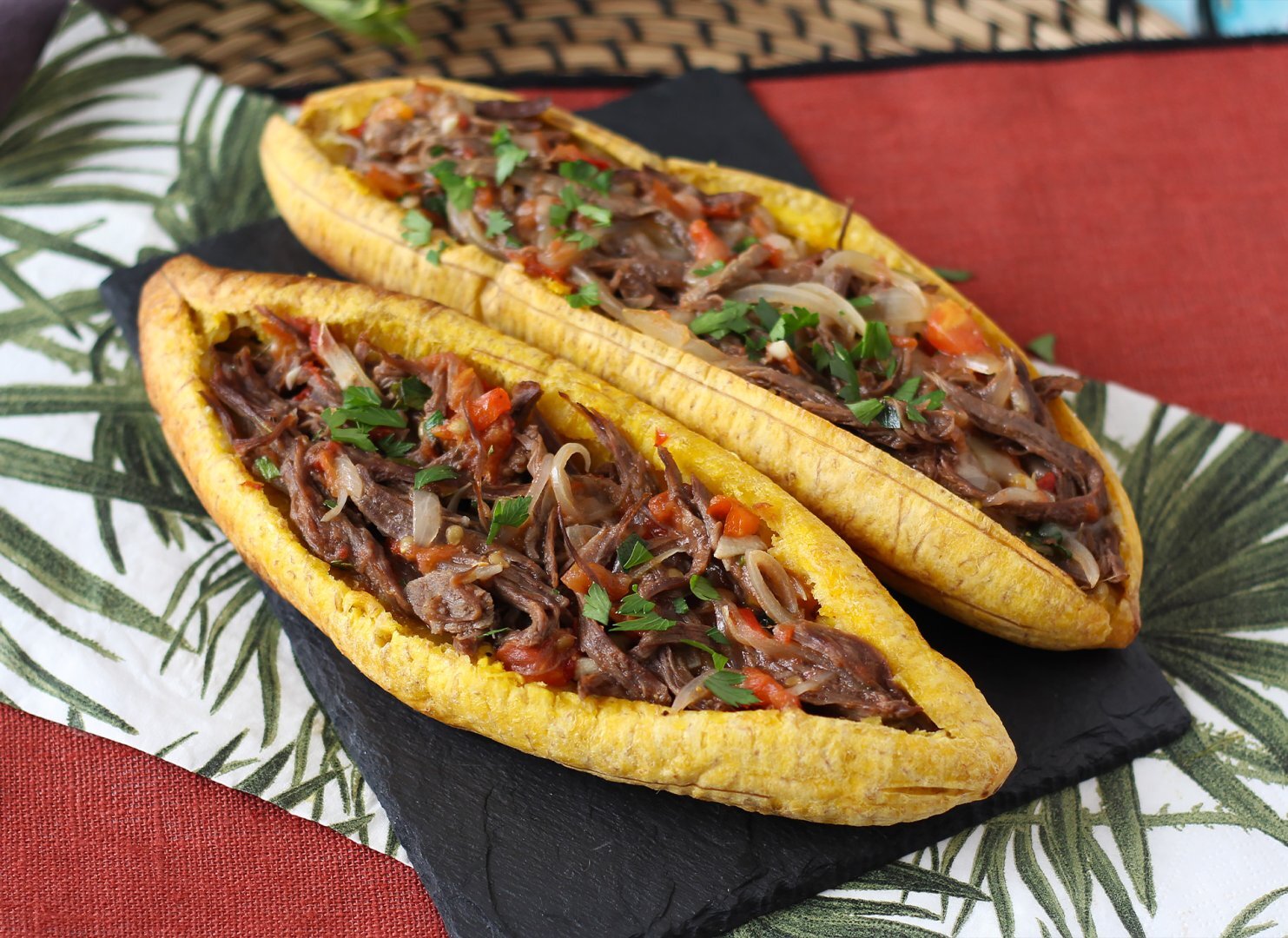 Stuffed plantains recipe with meat and cheese