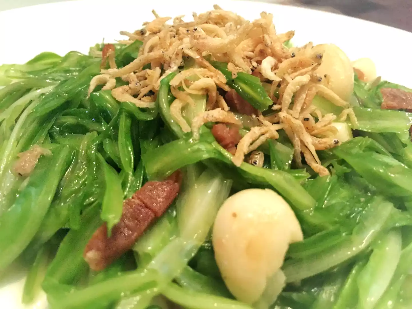 Green dragon veggies recipe with ham & crispy fish