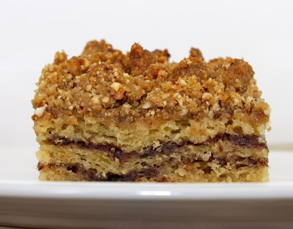 Sour cream coffee cake recipe with chocolate-hazelnut topping