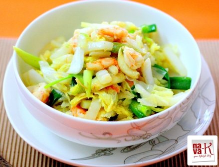 Stir fried chinese cabbage with prawns recipe