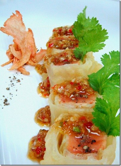 Wild salmon spring rolls recipe with thai sauce